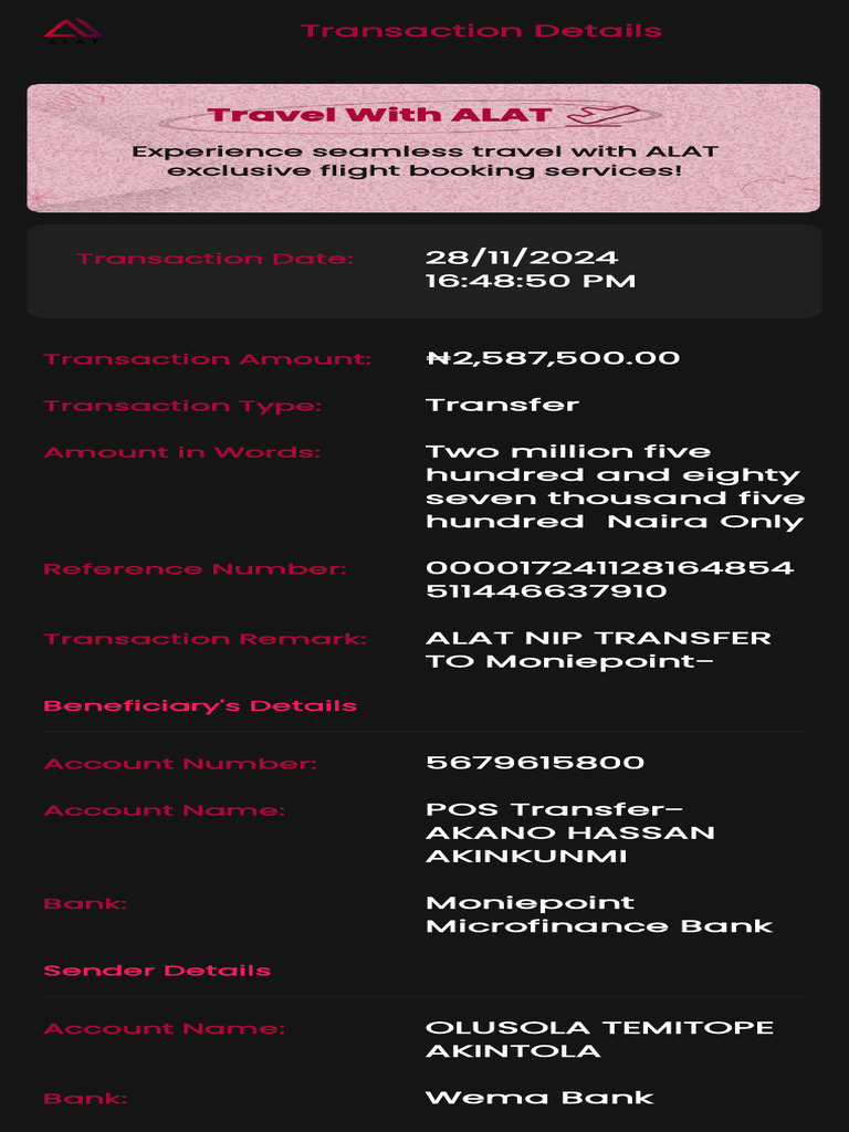ALAT POS Transfer Receipt Details | PDF
