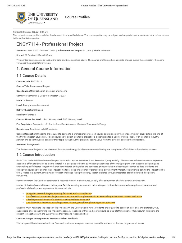 UQ ENGY7114 Professional Project Course | PDF | Critical Thinking ...
