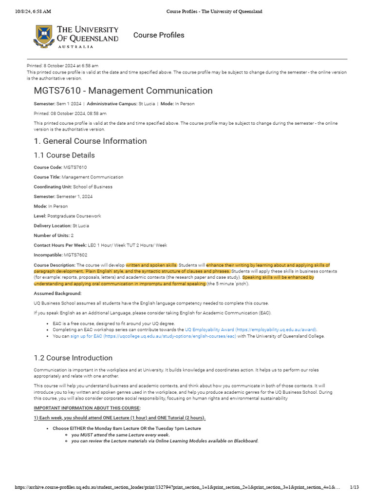 MGTS7610 - Management Communication | PDF | Lecture | Artificial Intelligence