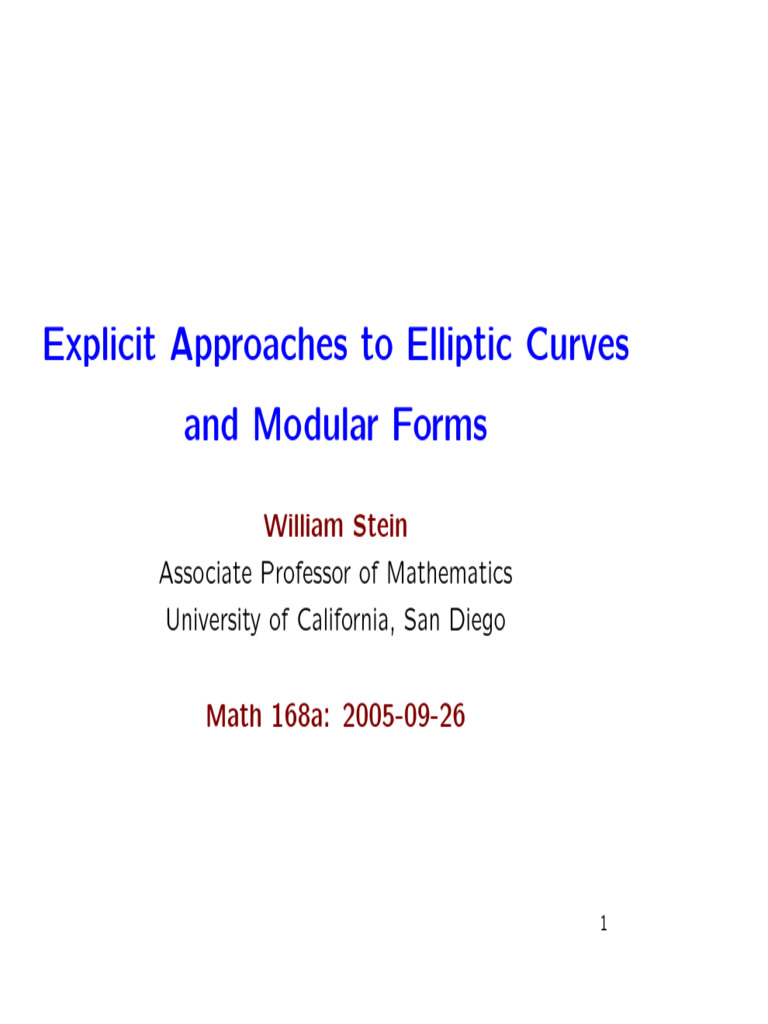 Stein - Explicit Approaches to Elliptic Curves and Modular Forms | PDF | Fermat's Last Theorem ...