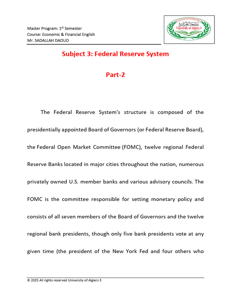 Overview of the Federal Reserve System | PDF | Federal Reserve ...