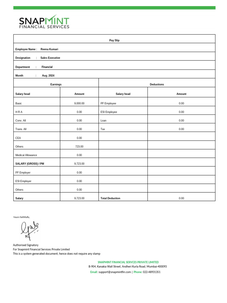 Pay Slip Reena Aug24 | PDF