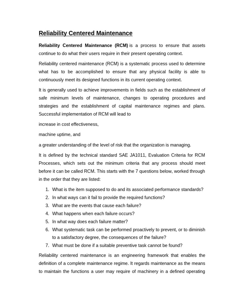 Reliability Centered Maintenance | PDF | Reliability Engineering | Systems Engineering
