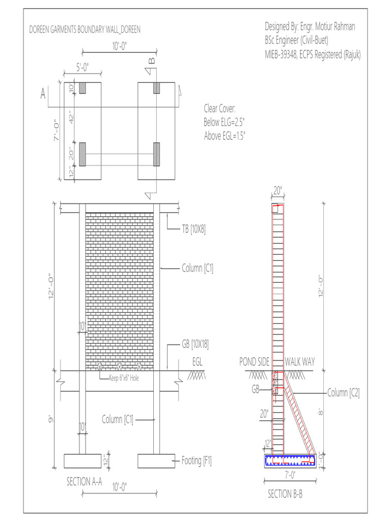 Boundary Wall Structural Design | PDF | Building Engineering