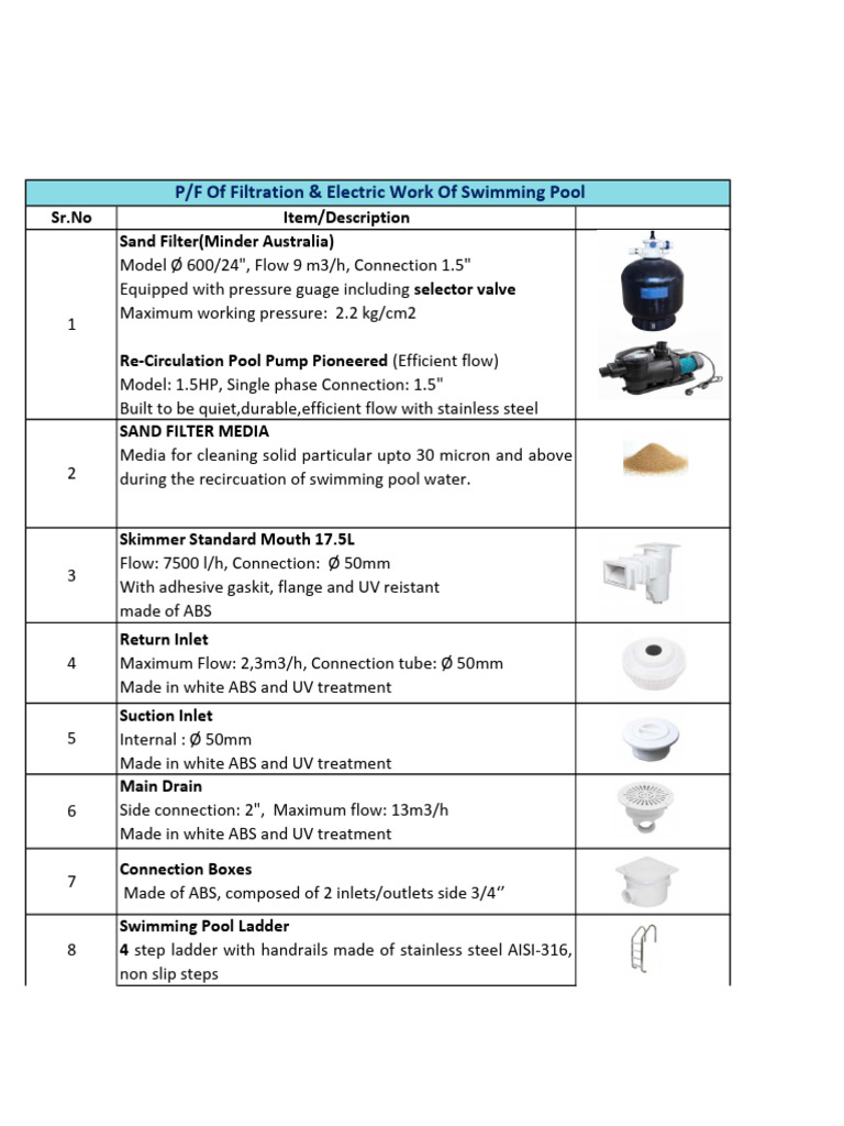 Pool Equipment Specifications | PDF