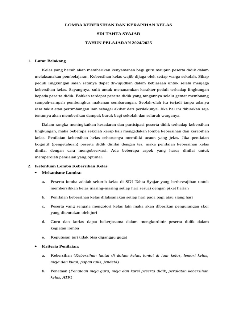Lomba Kebersihan Dan Kerapihan Kelas | PDF