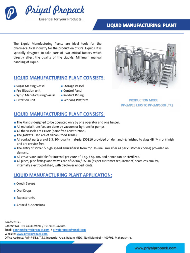 Oral Liquid Manufacturing Plant Design | PDF