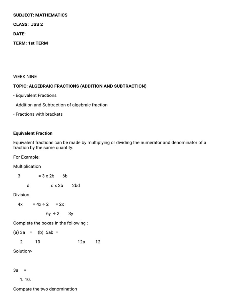 Algebraic Fractions: Addition & Subtraction | PDF | Mathematical ...