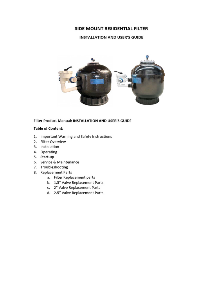 Side Mount Pool Filter Installation Guide | PDF | Filtration | Pump