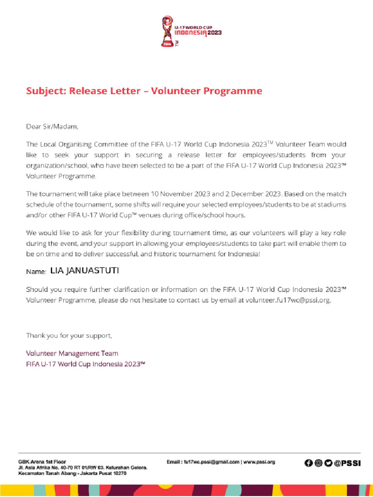 FU17WC Release Letter | PDF