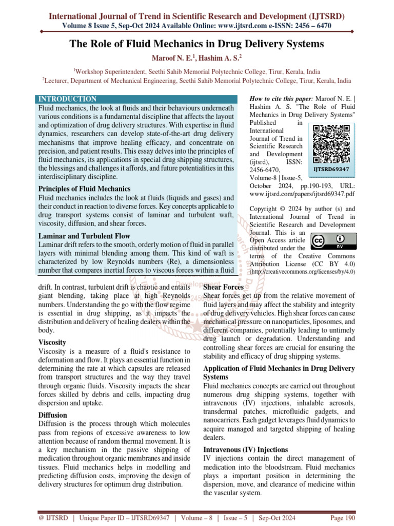 The Role of Fluid Mechanics in Drug Delivery Systems | PDF