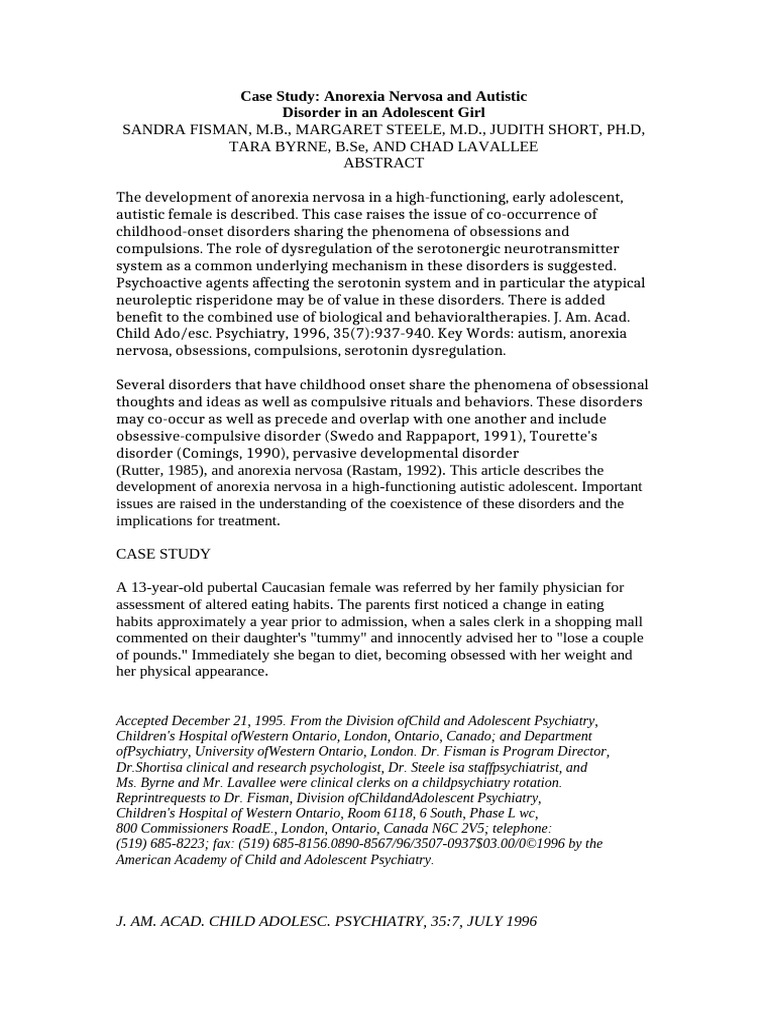 Case Study | PDF | Obsessive–Compulsive Disorder | Anorexia Nervosa