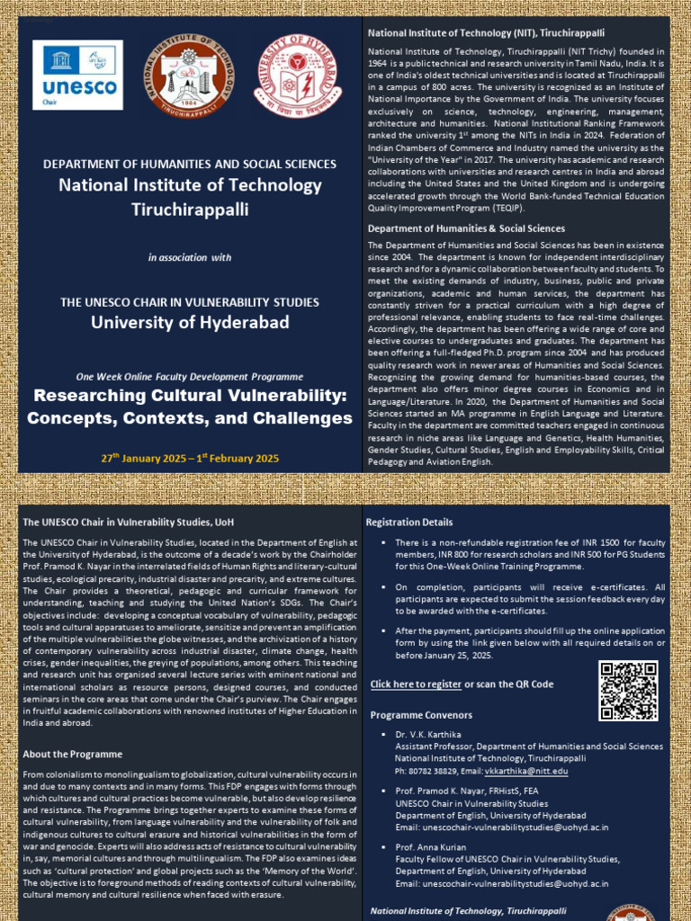 Nit Unesco Uoh FDP 2025 Brochure | PDF | Liberal Arts Education