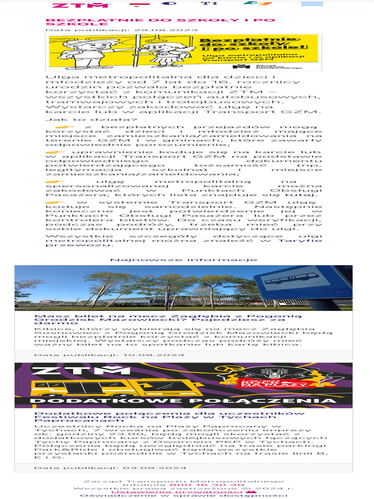 Bezpłatnie Do Szkoły i Po Szkole · ZTM | PDF