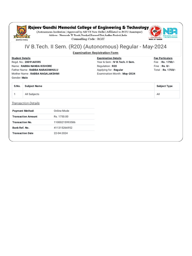 RGMCET - Examination Portal (1) | PDF