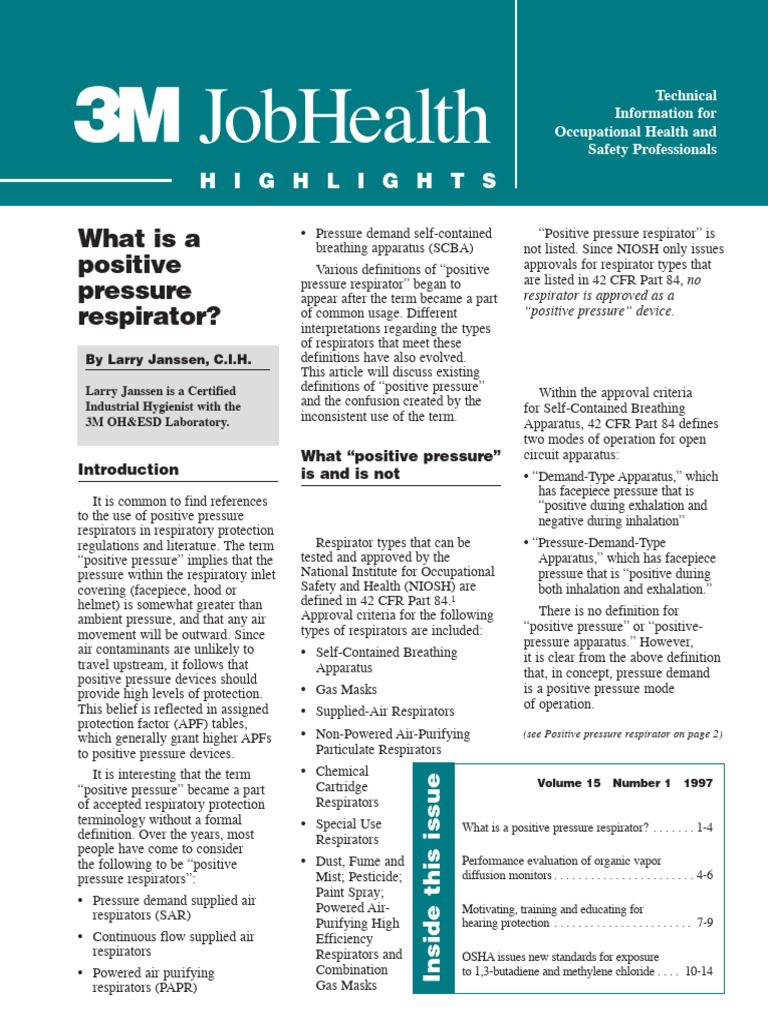 What Is A POSITIVE PRESSURE RESPIRATOR | PDF | Occupational Safety And ...