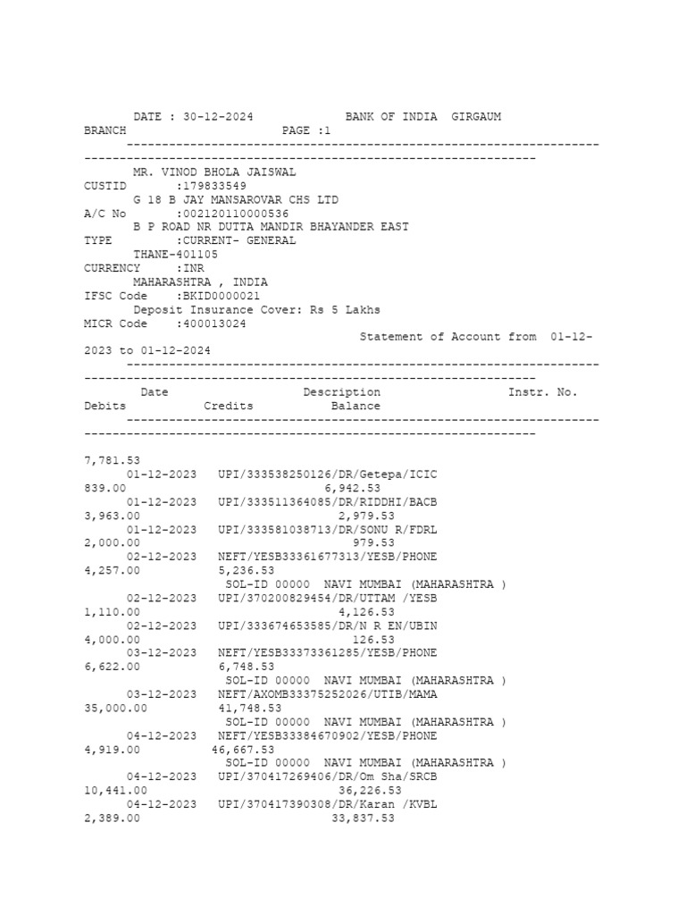 VINOD | PDF | Debits And Credits | Banking