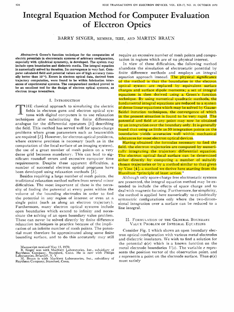 Integral Equation Method for Computer Evaluation of Electron Optics (IEEE Transactions on ...
