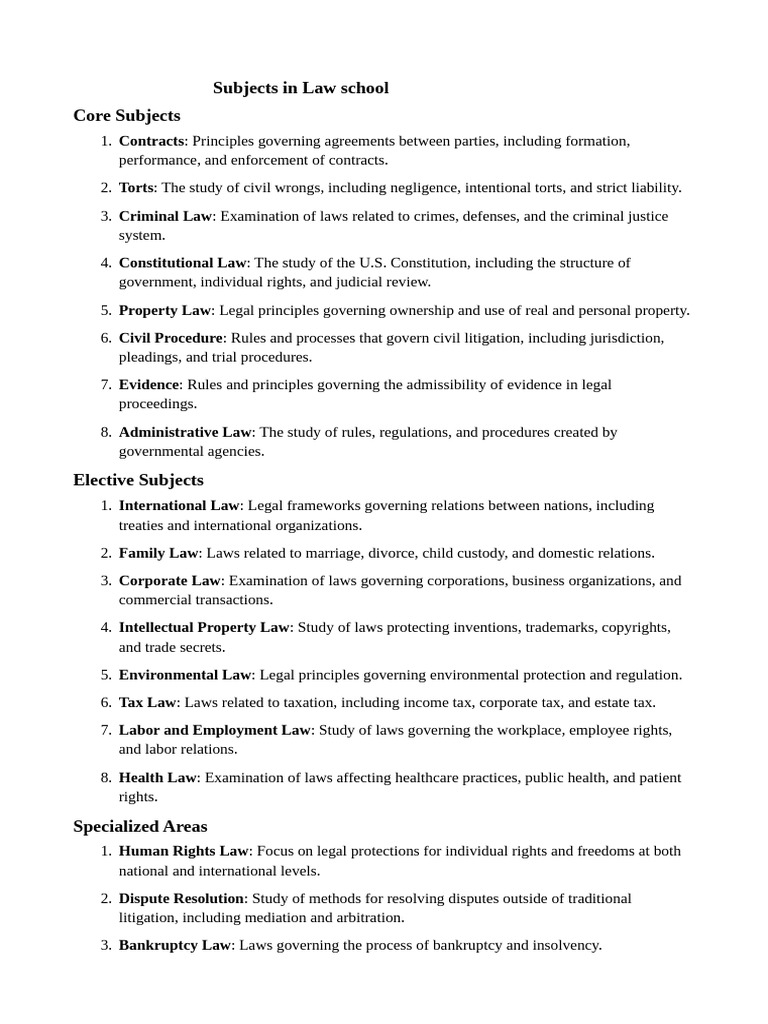 Subjects in Law School | PDF