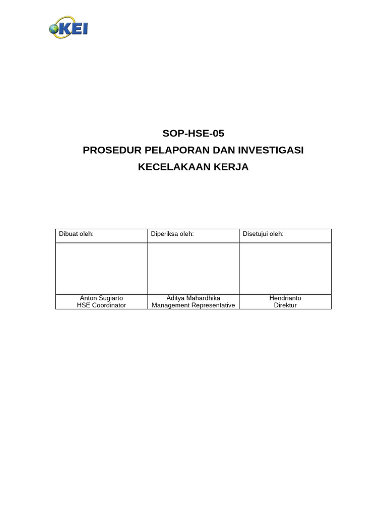 SOP-HSE-05 Prosedur Pelaporan Dan Investigasi Kecelakaan Kerja | PDF