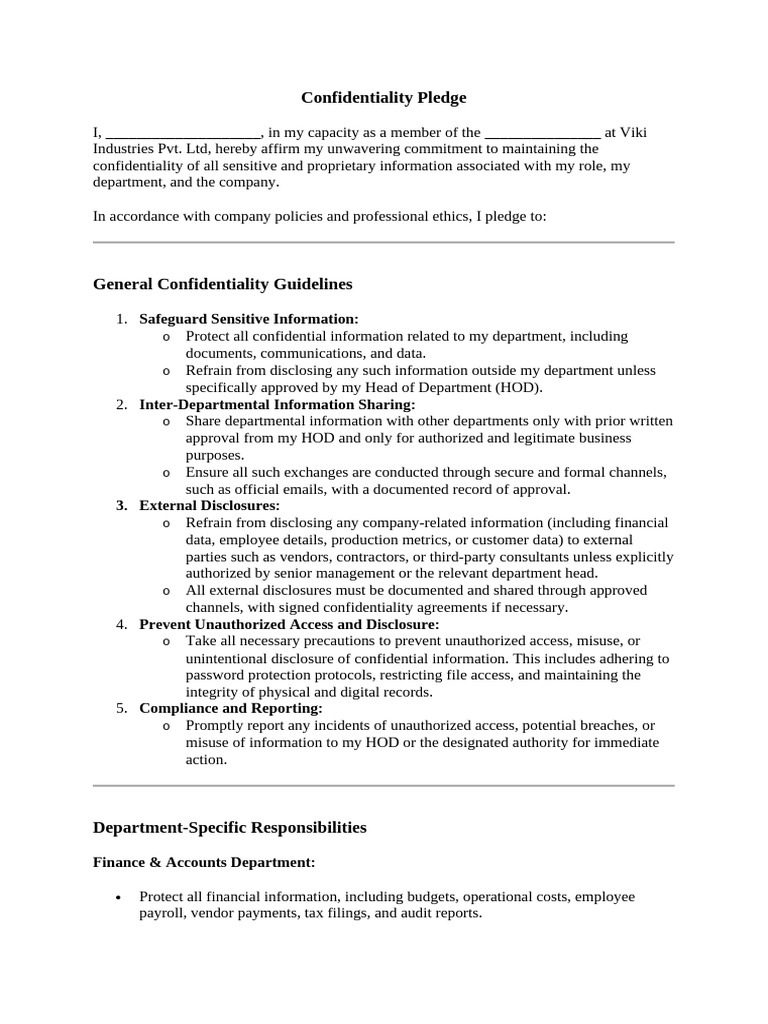 Confidentiality Pledge 3 | PDF | Information Security | Confidentiality