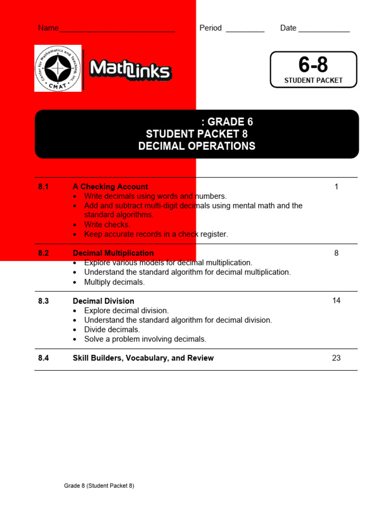 Grade 6 Chapter 8 Decimal operations | PDF | Multiplication | Subtraction