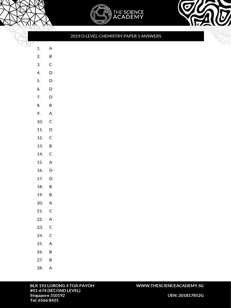 2019 o LVL CH p1 Ans | PDF