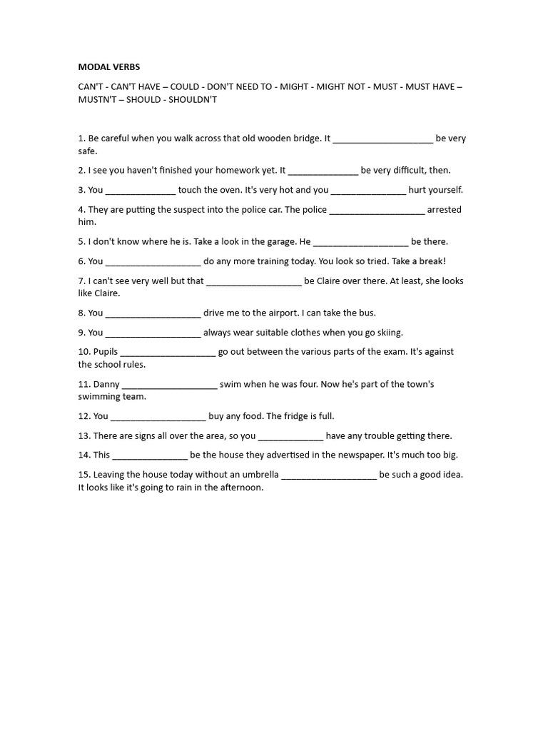 Modal Verbs Exercises 2 | PDF