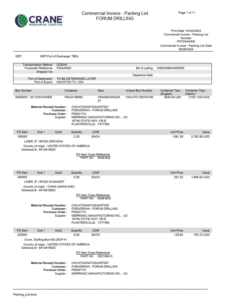 Commercial Invoice - Packing List1728947320625 | PDF | Receipt ...