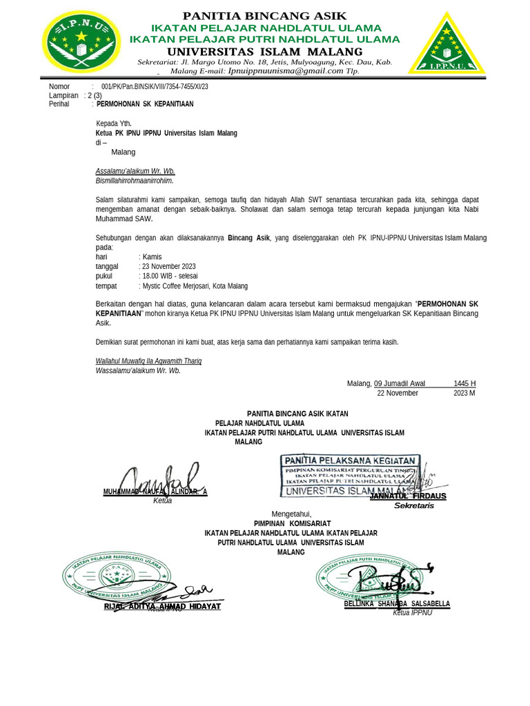 001 - Permohonan - SK - Bincang Asik | PDF