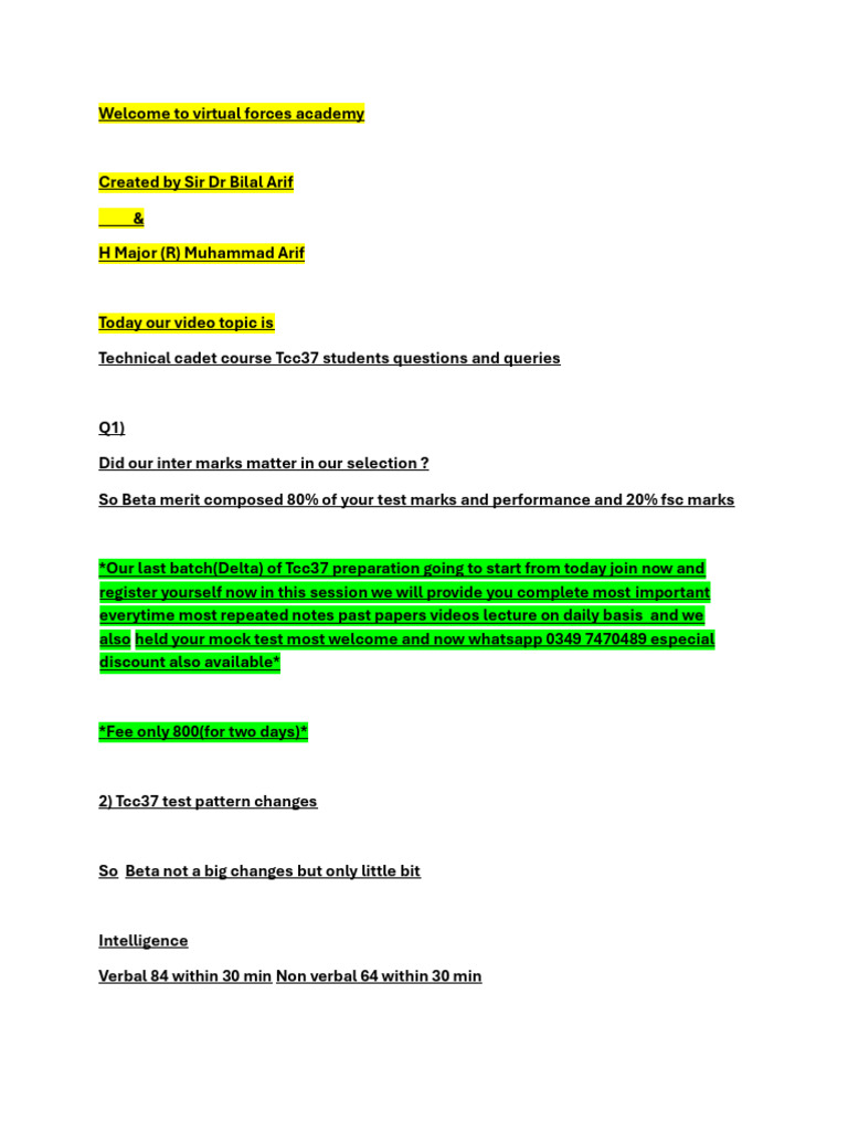 Tcc37 Test Pattern Changes & Other Confusion Ans | PDF
