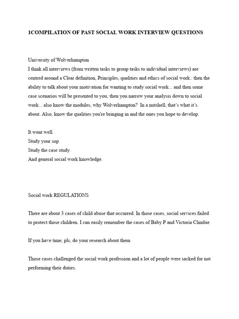 Social Work Interview Questions Compilation | PDF | Social Work | Hijab