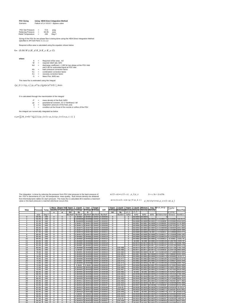 PSV Sizing for Two Phase Flow Using Direct Integration Method | PDF ...
