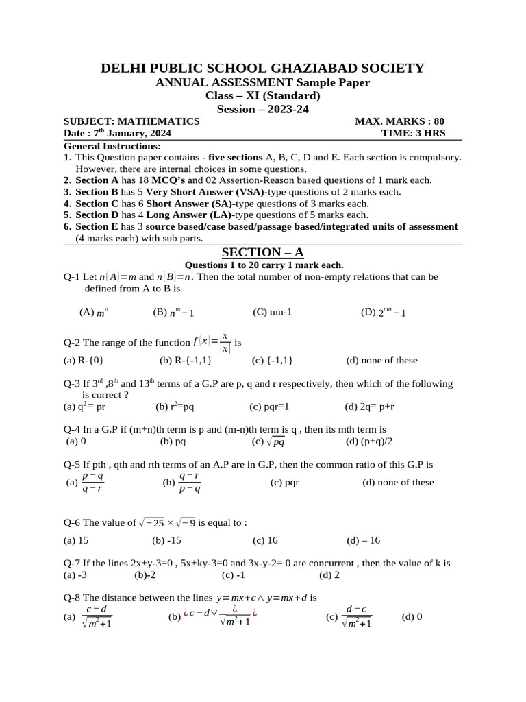 Sample Paper STD - Math Xi | PDF | Mathematics | Mathematical Analysis