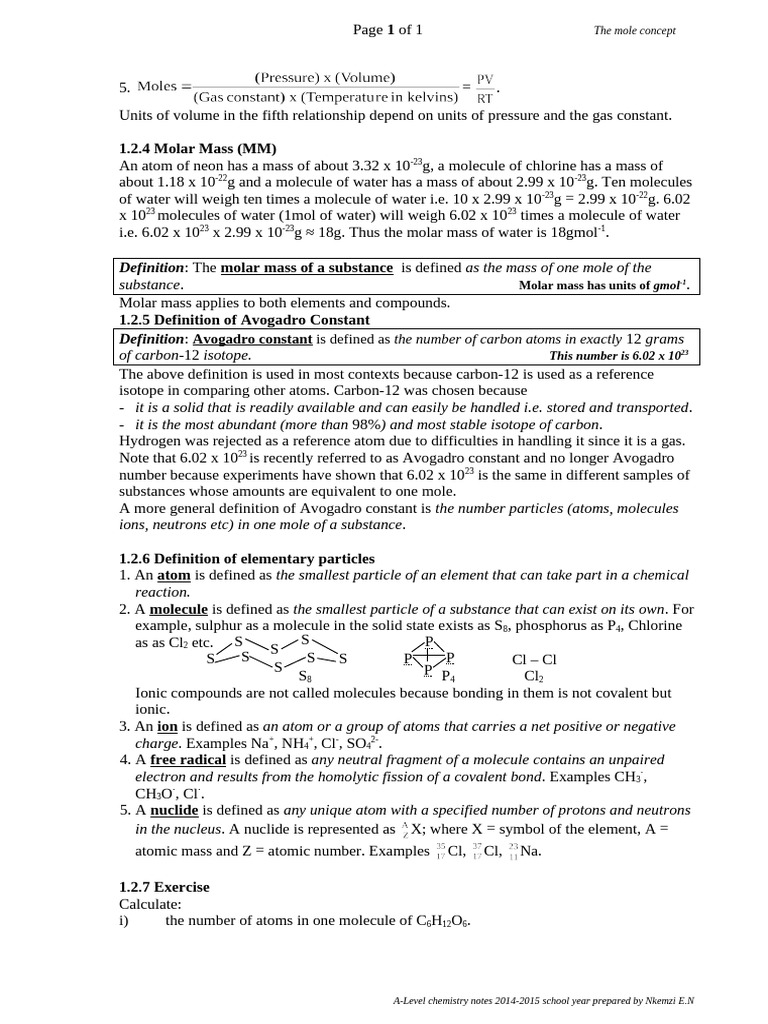 1. Mole Concept C | PDF | Mole (Unit) | Molecules