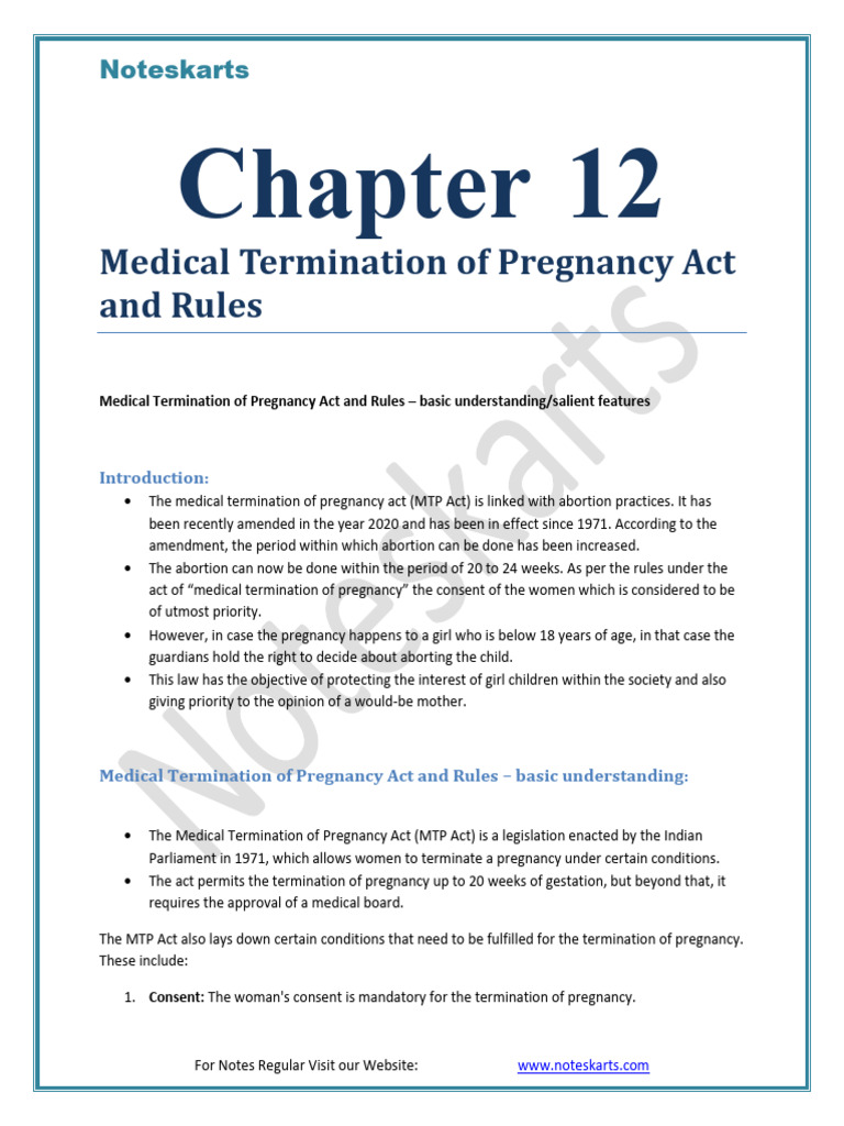 Chapter 12 Medical Termination of Pregnancy Act and Rules Basic ...