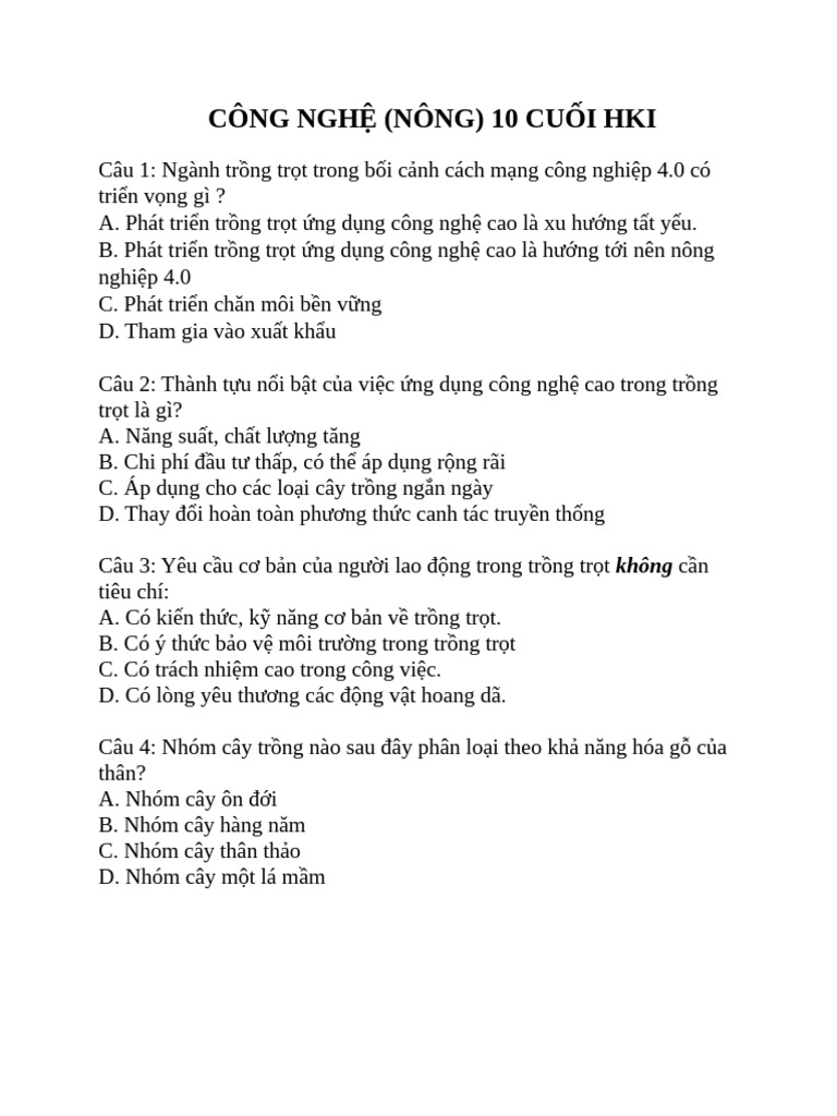 CÔNG NGHỆ Nông TN Cki | PDF