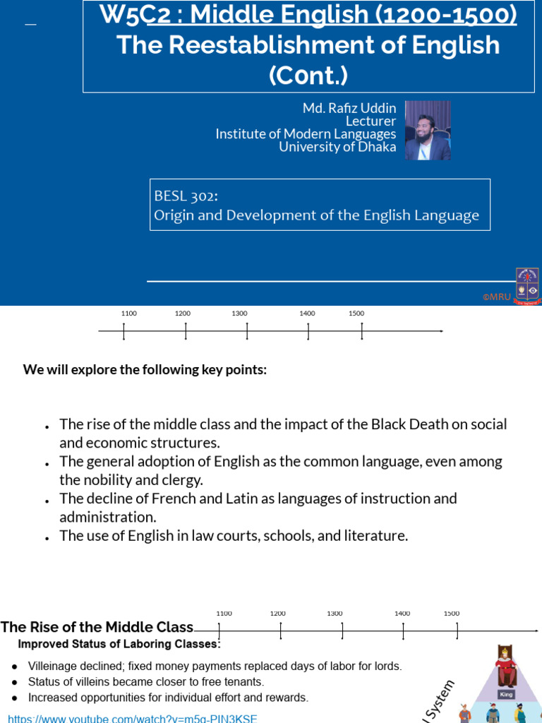 (SC) W5C2 - Middle English (1200-1500) - The Reestablishment of English ...