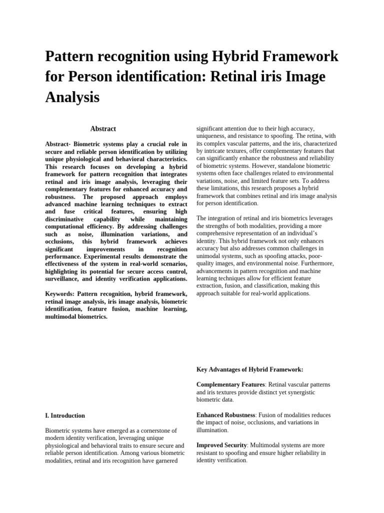 Pattern Recognition Using Hybrid Framework For Person Identification - Retinal Iris Image ...