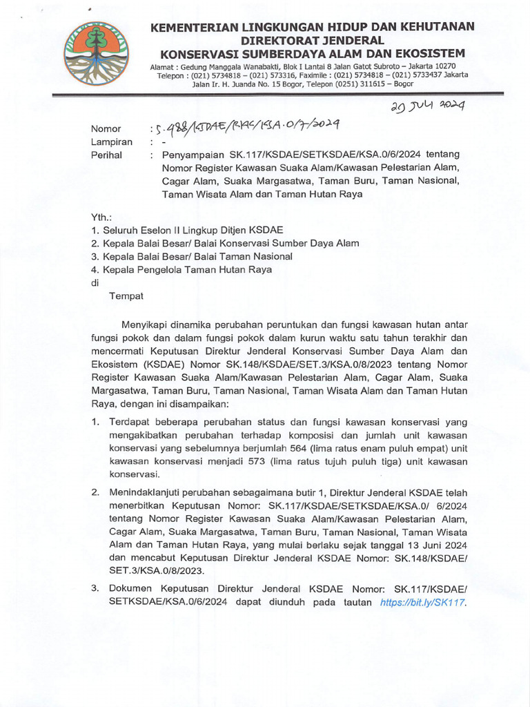 Sk.117 Ksdae Setksdae Ksa.0 6 2024 Tentang Nomor Register Ksa Kpa, CA, SM, TB, TN, Twa Dan THR | PDF