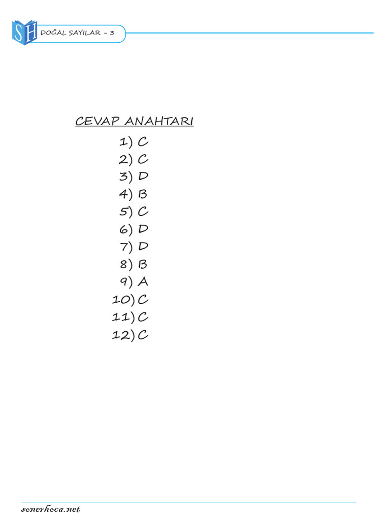 Dogal Sayilar 3 Zor Seviye Cevap Anahtari | PDF