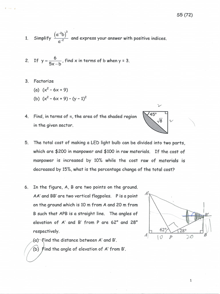S5 Maths 72 ANS | PDF