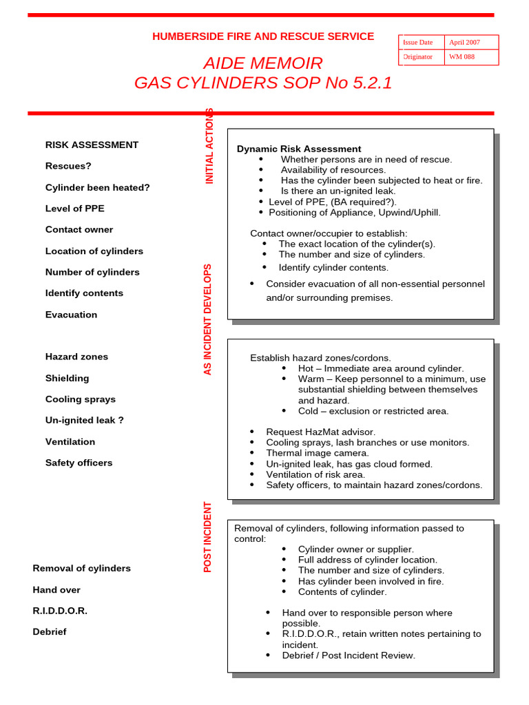 Gas Cylinders SOP 5.2.1 Aide Memoir | PDF | Occupational Safety And ...