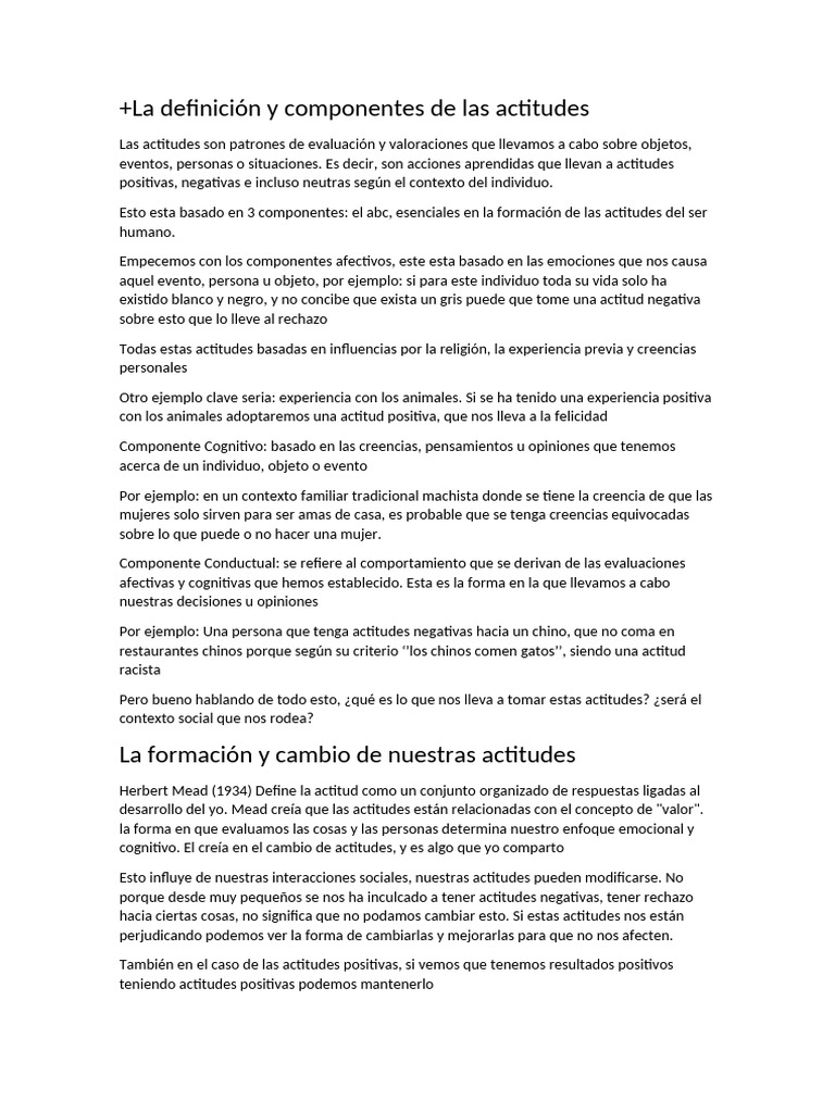 La Definición y Componentes de Las Actitudes | PDF | Experiencia ...