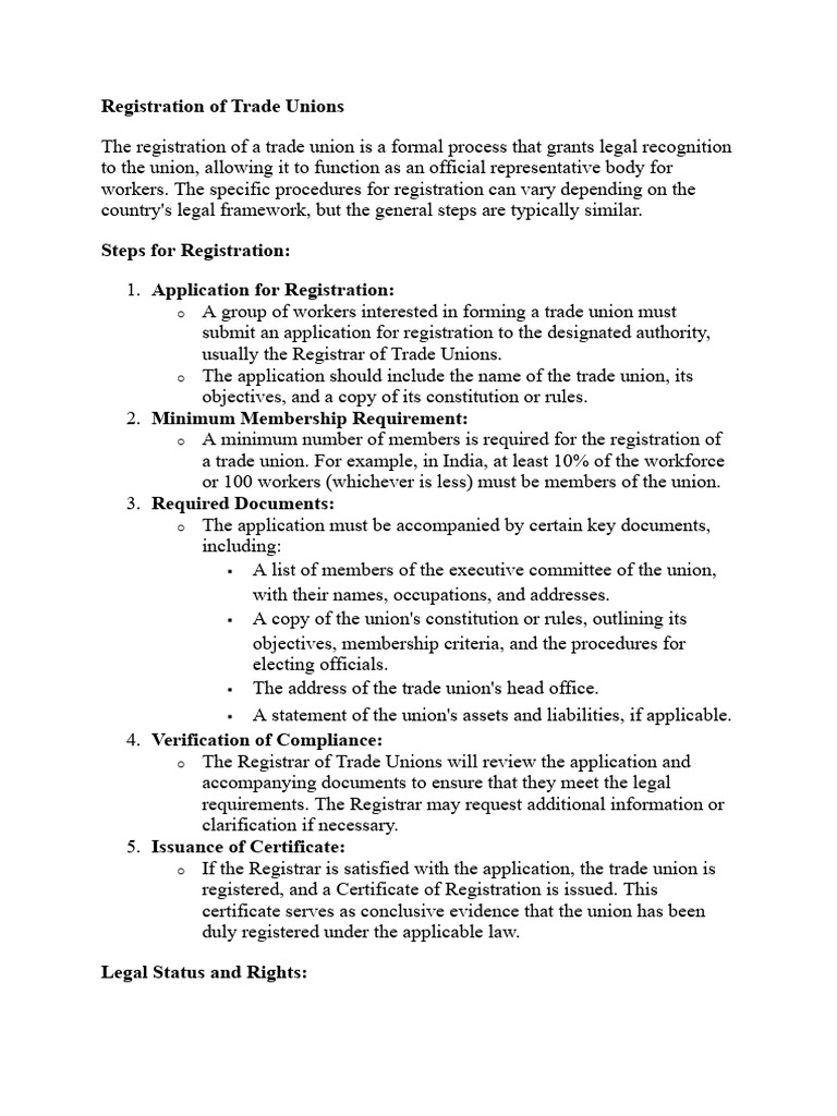 Trade Union Registration Process Guide | PDF | Trade Union | Legal ...