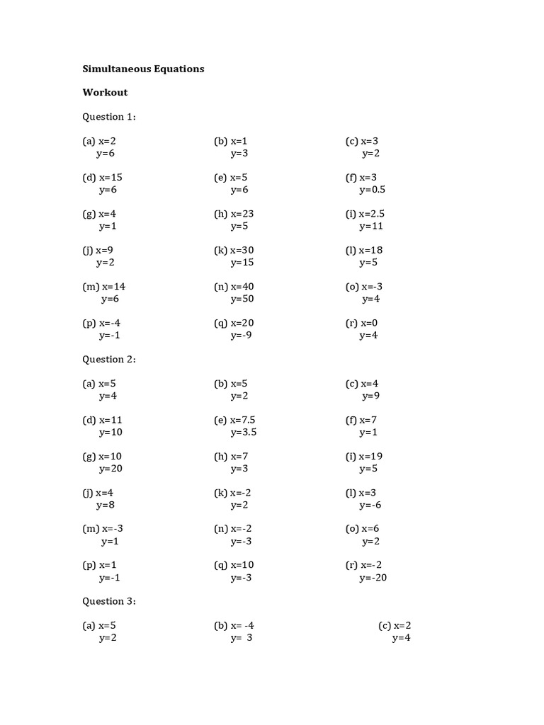 Simultaneous Equations Worksheet | PDF