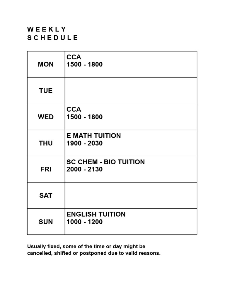 Weekly Schedule | PDF