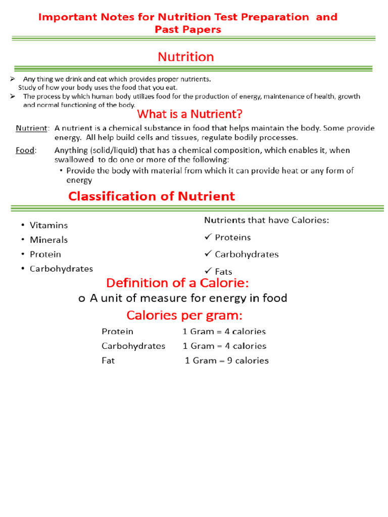 General Nutrion Test Notes | PDF