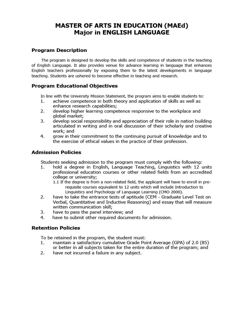 MAEd Major in English Language | PDF