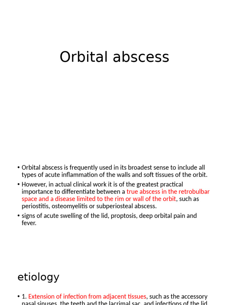 Orbital Abscess | PDF | Clinical Medicine | Medical Specialties
